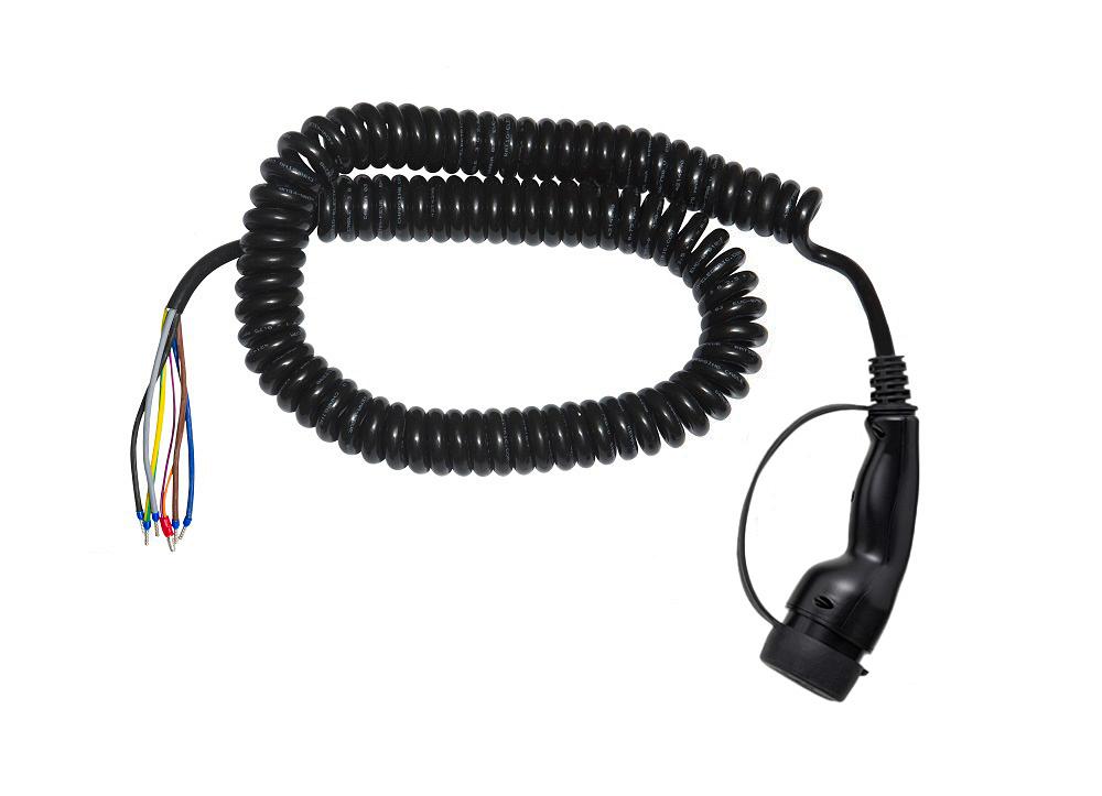 EV Charging cable T2-open end 11kW 4m coiled E-line