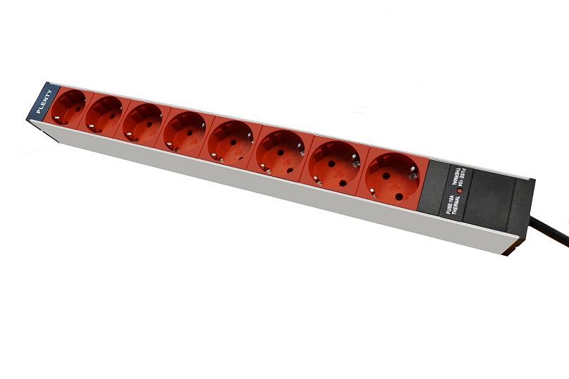 PDU 1x10A, 8xSchuko outlet Red+10A fuse 3m C14 Power Cord