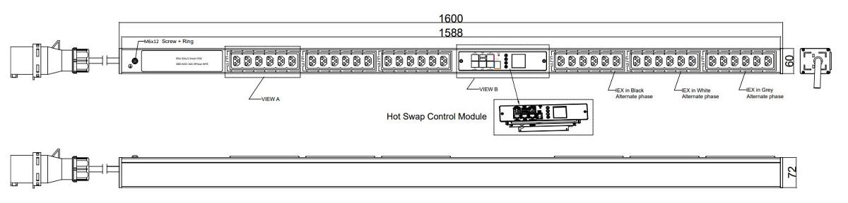 IPDU POS 3x16A, 36xIEX, H07RN-F5G2,5mm² 3M CEE plug, POS-V-11-36IEX